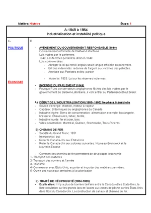 Histoire du Canada de 1840 à 1896 - MODULE 1: 1840 À 1896 Sous-période ...