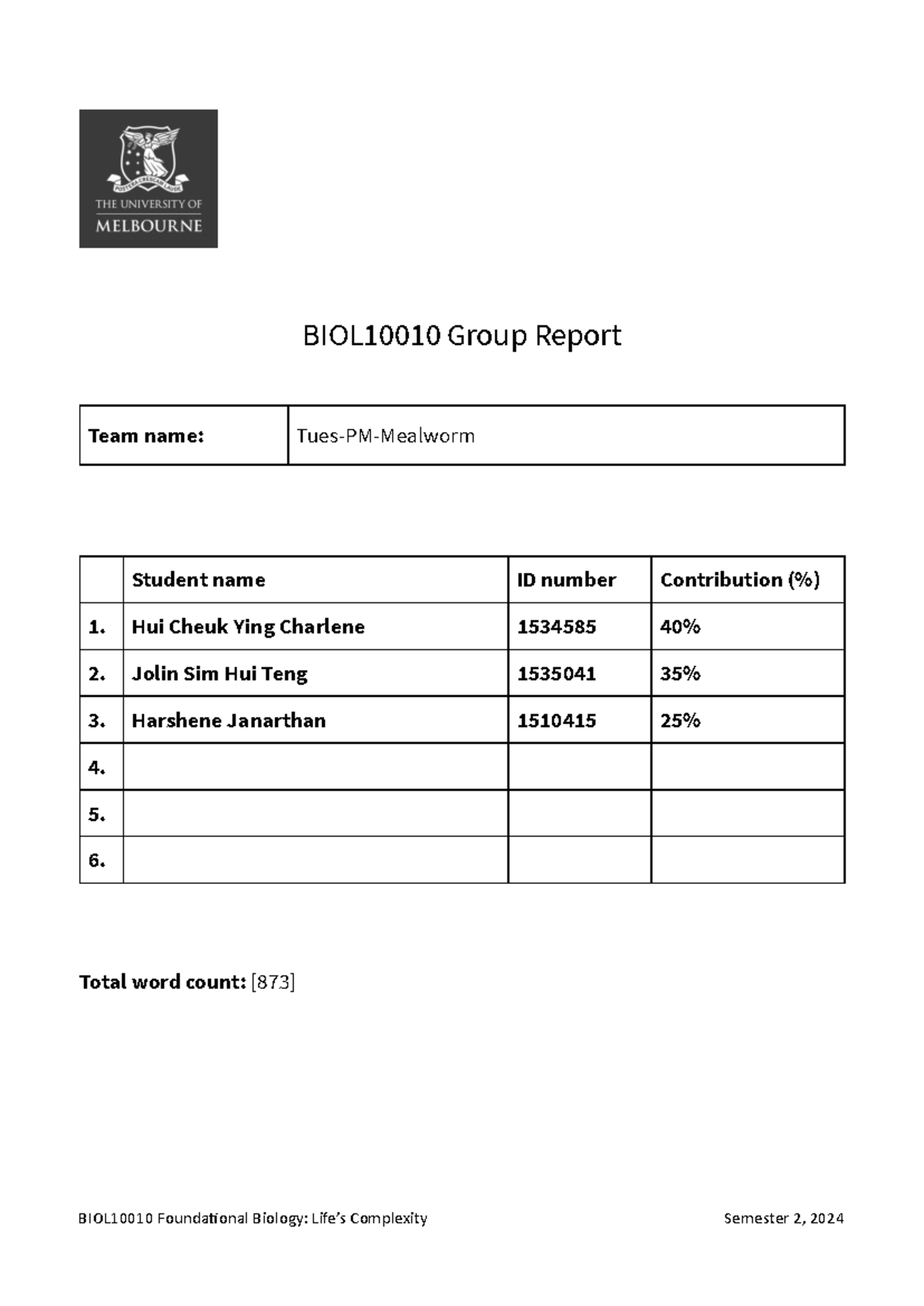 BIOL10010 Group Report: Insect Biodiversity & Latitude Analysis - Studocu