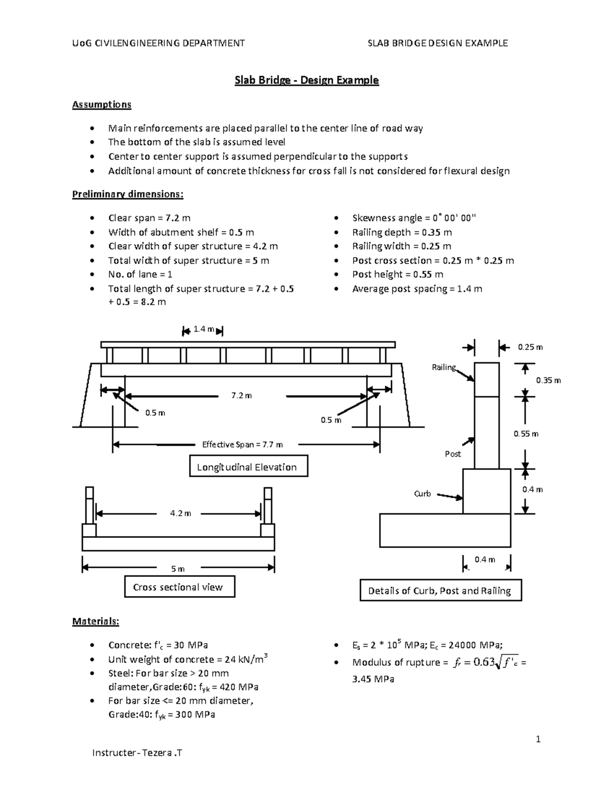 bridge design example - 1 Slab Bridge - Design Example Assumptions Main ...