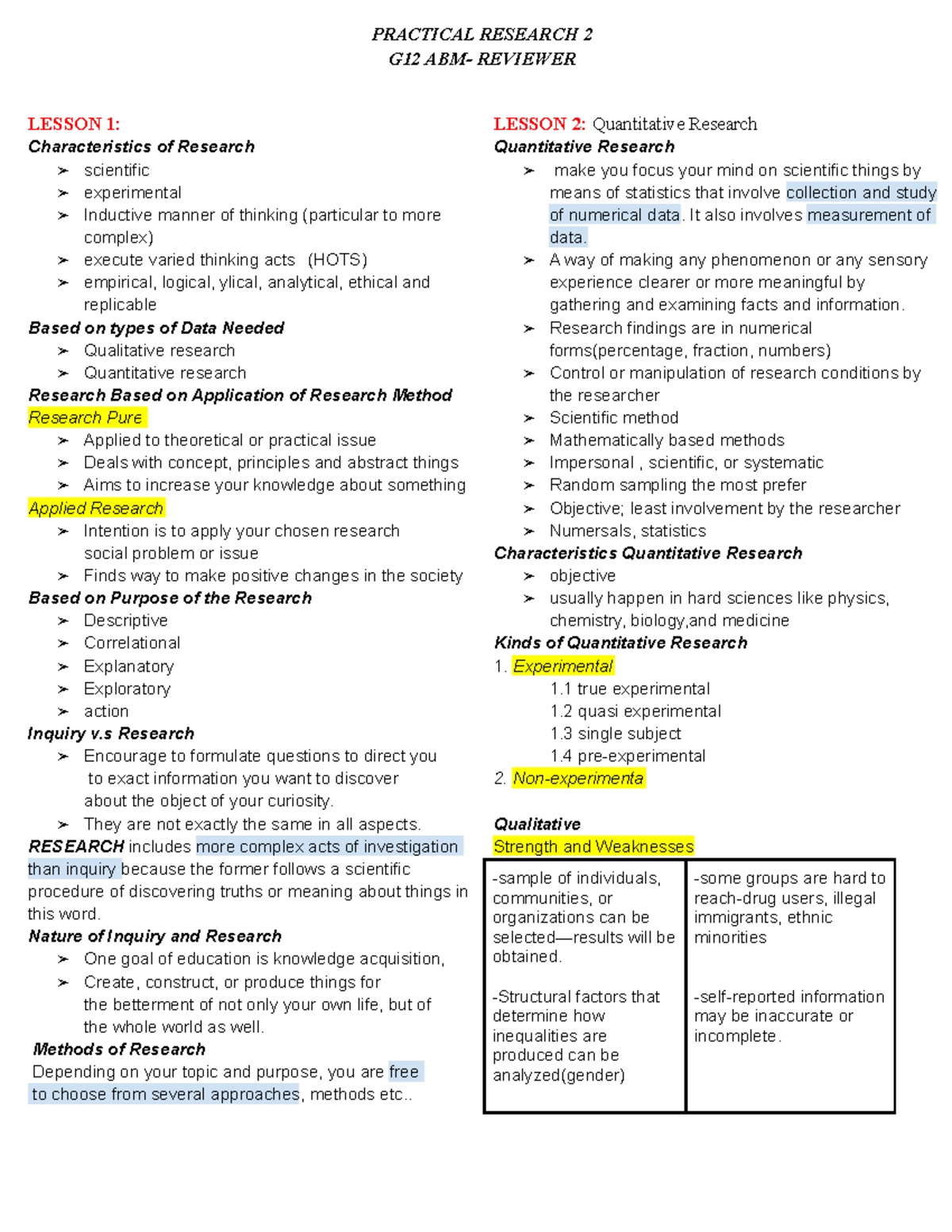 PR2 Reviewer - PRACTICAL RESEARCH 2 G12 ABM- REVIEWER LESSON 1 ...