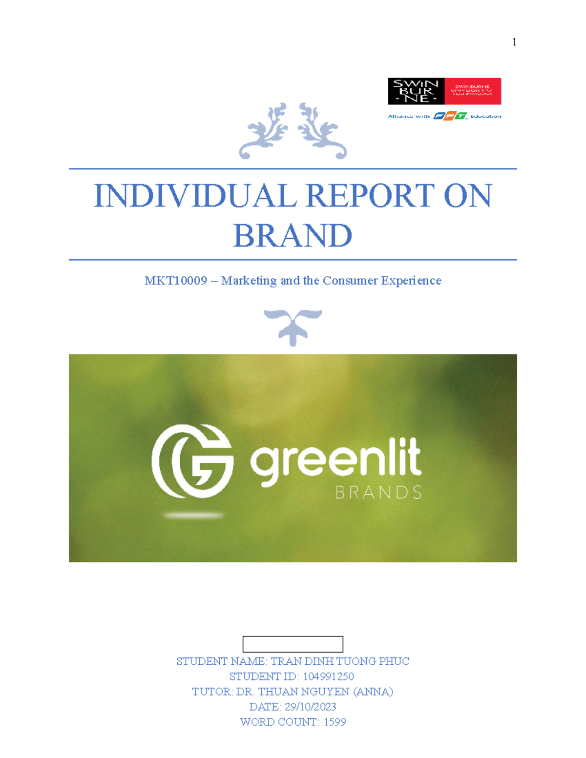 Individual Report on Brand Analysis - MKT10009 - Studocu