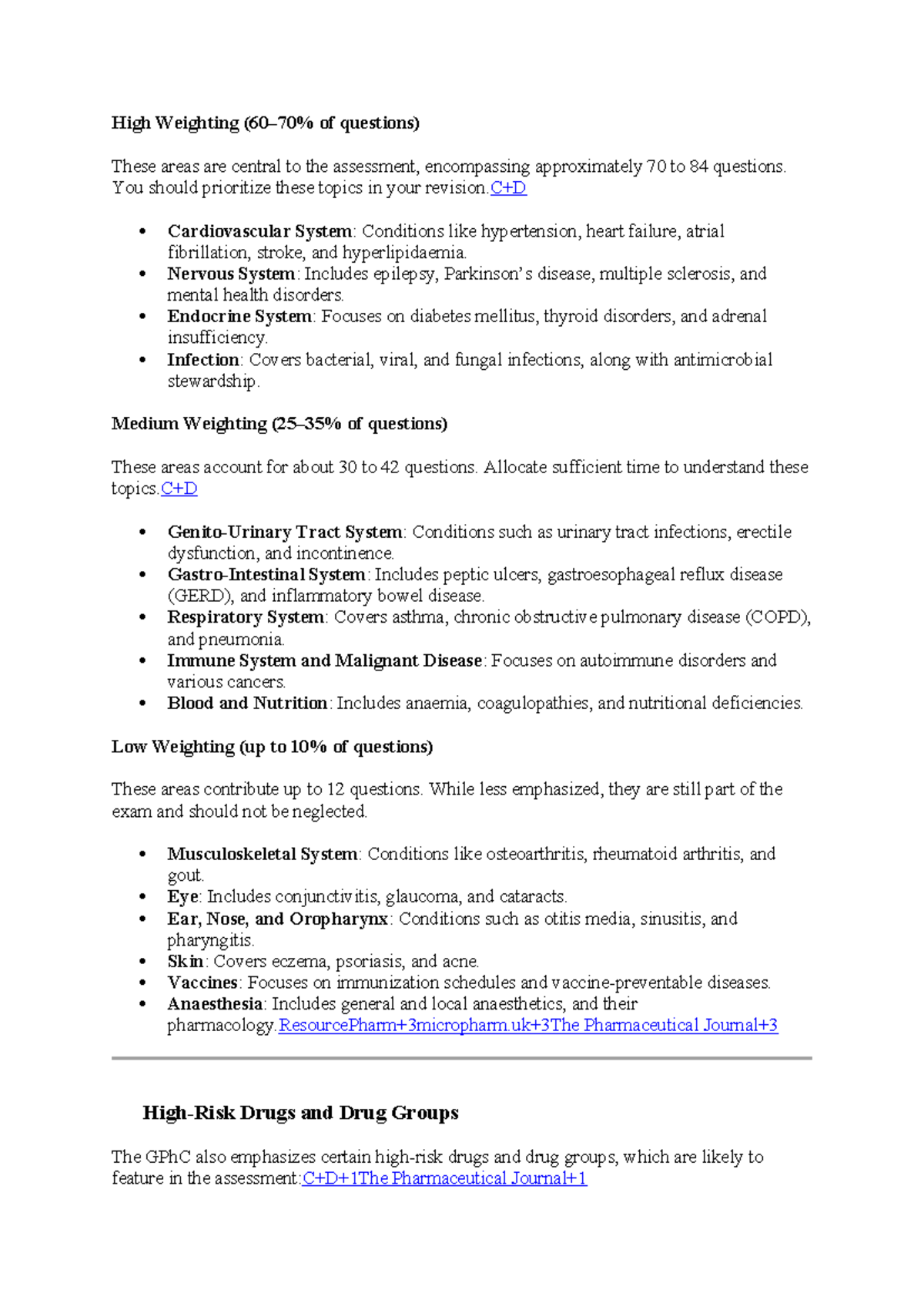 GPHC Exam Topics: Weighting of Questions in Key Systems - Studocu
