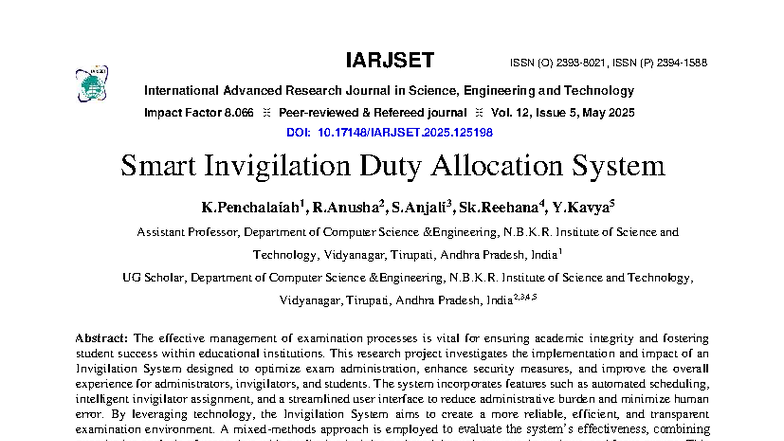IARJSET: Smart Invigilation Duty Allocation System for Exams - Studocu