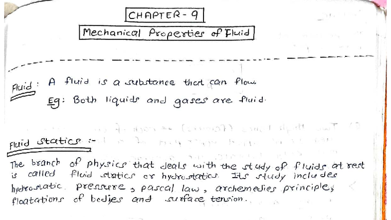 CHAPTER 9: Mechanical Properties of Fluids - Fluid Dynamics and Statics ...