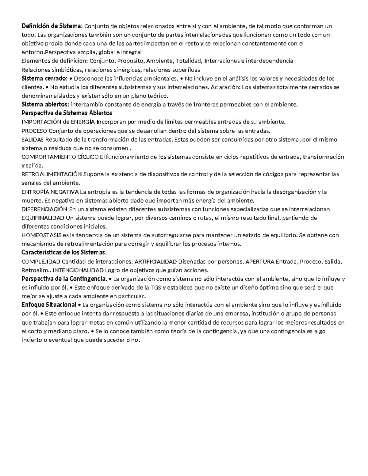 Parcial OYE 1: Resumen de Sistemas y Teoría de la Contingencia - Studocu