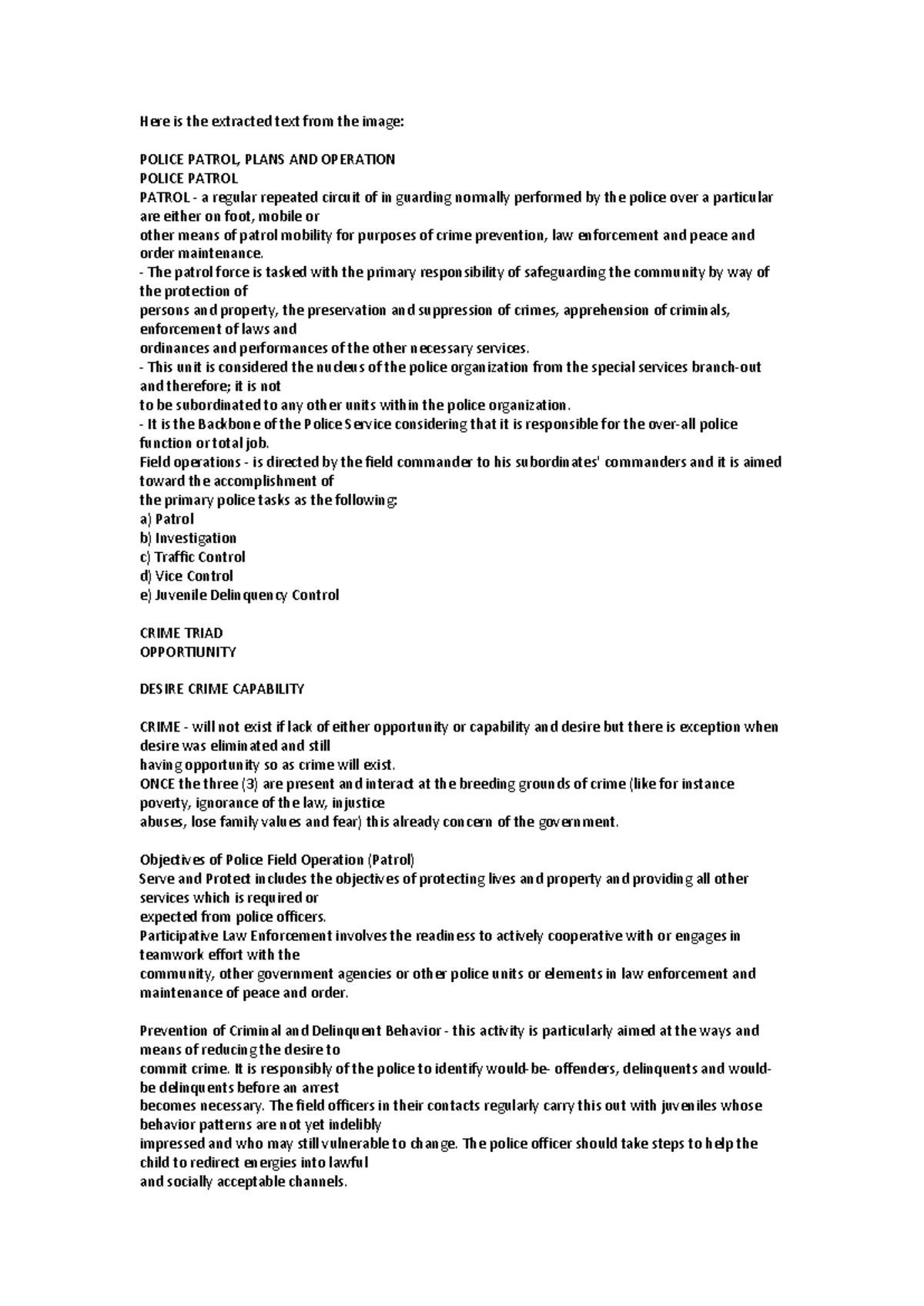 POL 101: Police Patrol Operations and Crime Prevention Strategies - Studocu