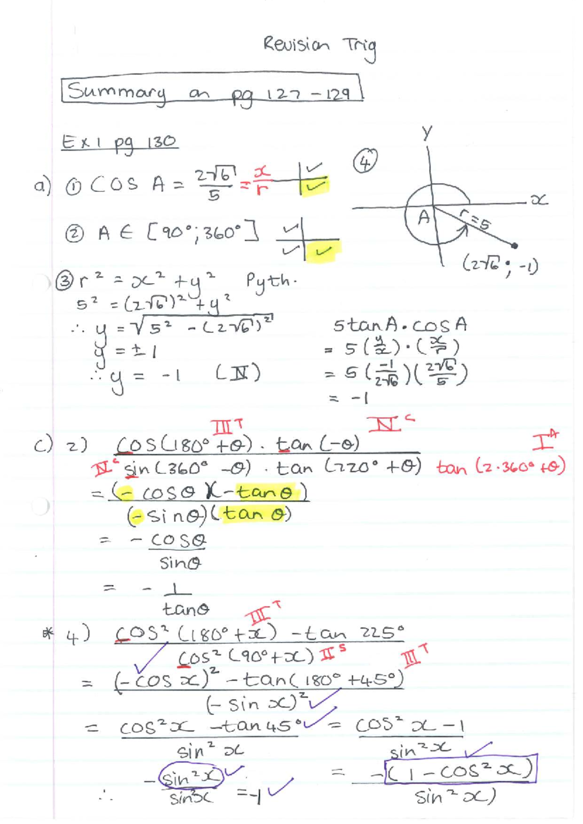 Grade 11 Trigonometry Revision Summary and Exercises - Studocu