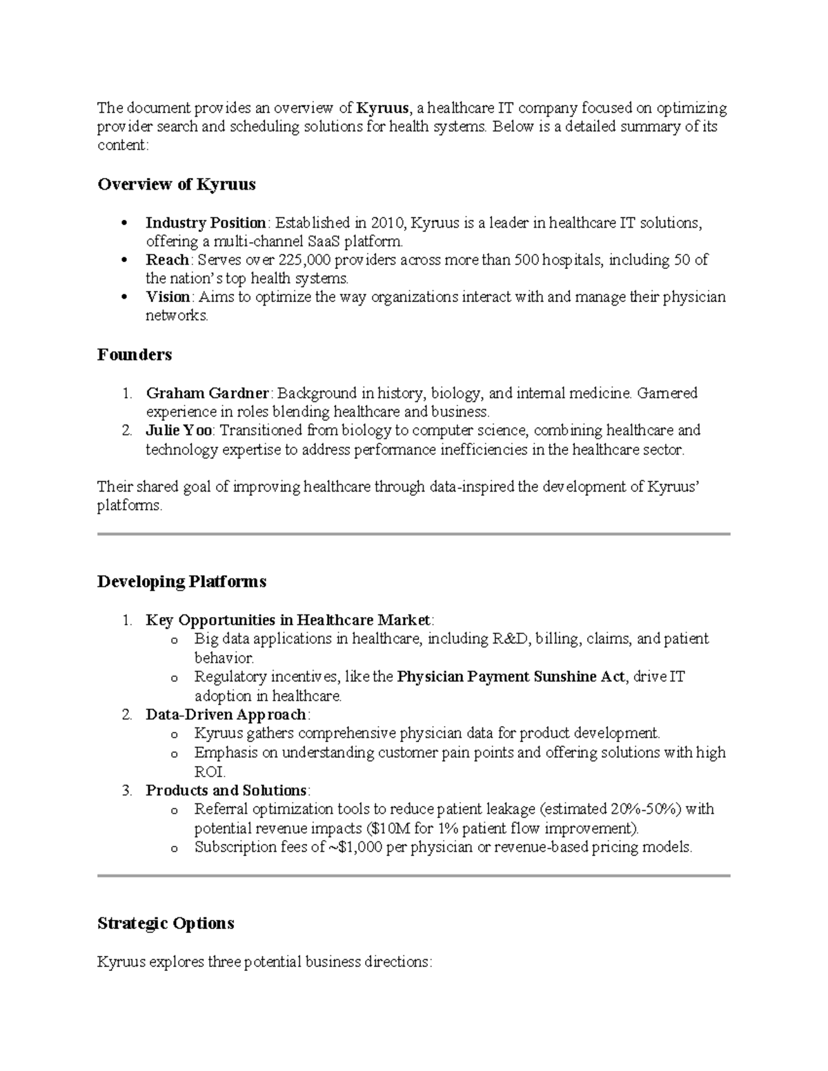 Kyrus summary - The document provides an overview of Kyruus, a ...