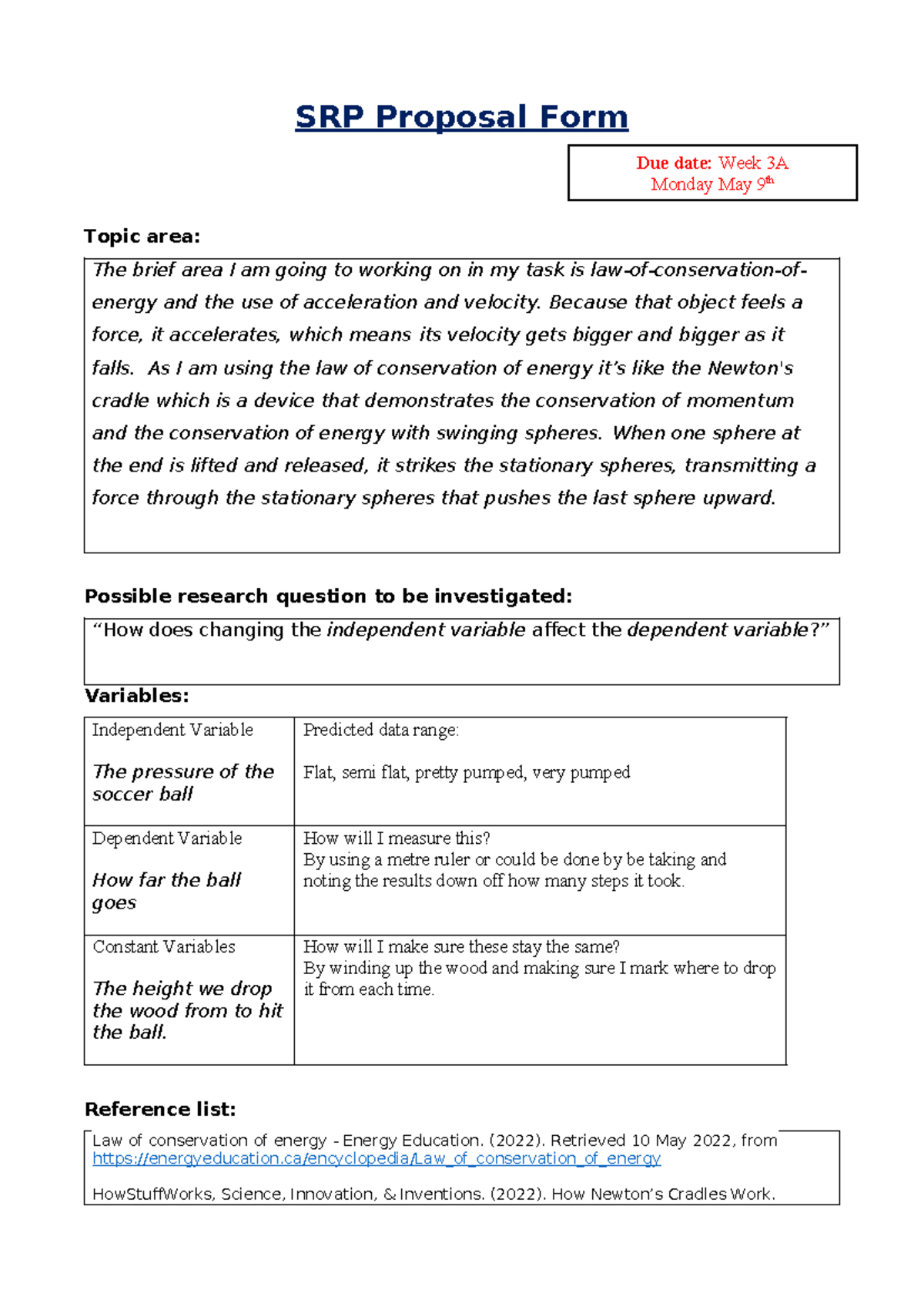 Year 10 SRP 2022 Proposal Form - SRP Proposal Form Topic area: The ...