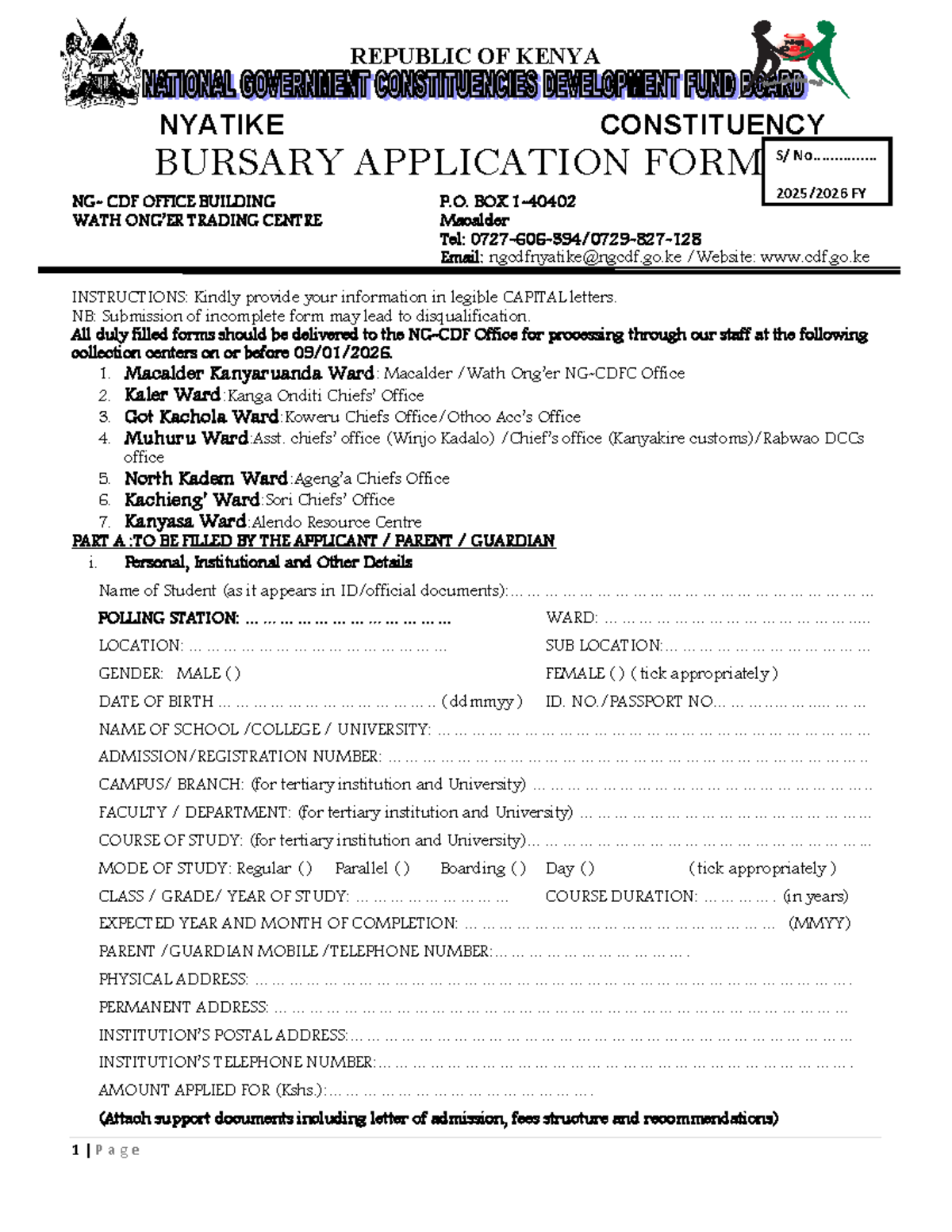 NG CDF Bursary Application Form 2025-2026 for Nyatike Constituency ...