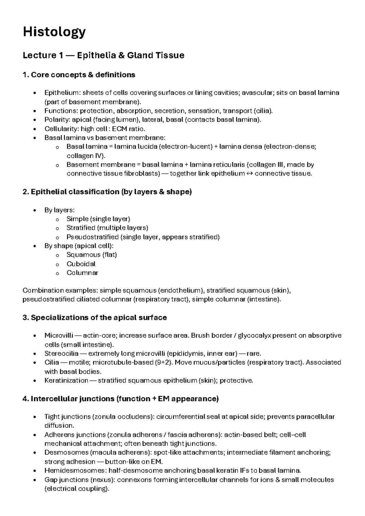Histology Lecture Series Summary: Epithelia, Connective, Muscle, and ...