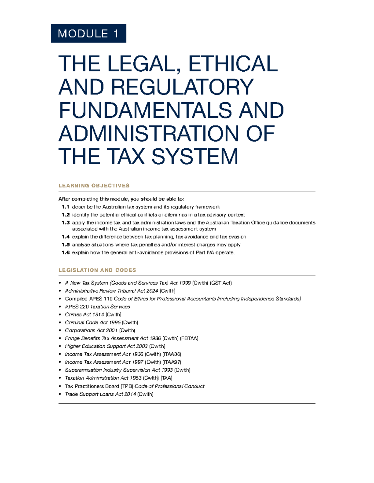 M1: Legal, Ethical & Regulatory Fundamentals of the Australian Tax ...
