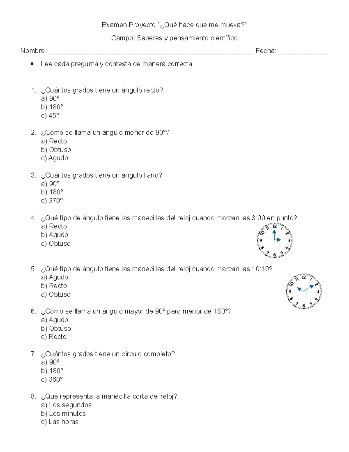 Examen Proyecto angulos y reloj - Examen Proyecto “¿Qué hace que me ...