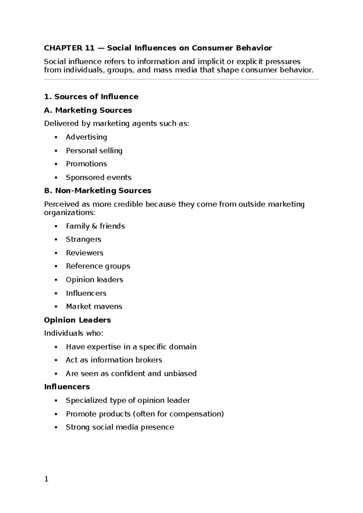 BB LES 7 - CHAPTER 11: Social Influences on Consumer Behavior - Studocu