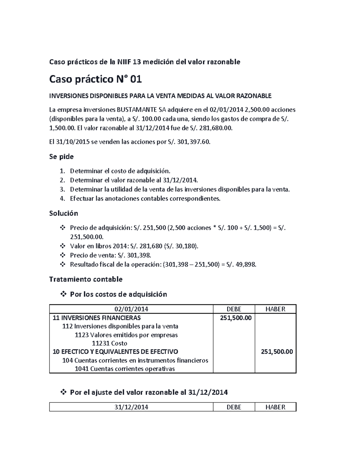 Caso prácticos NIIF 13 medición del valor razonable - Contabilidad II ...