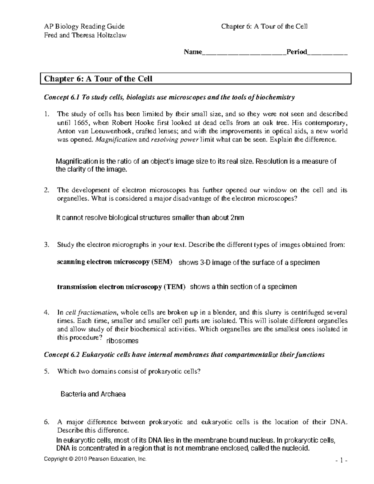 AP Biology Reading Guide: Chapter 6 - A Tour of the Cell - Studocu