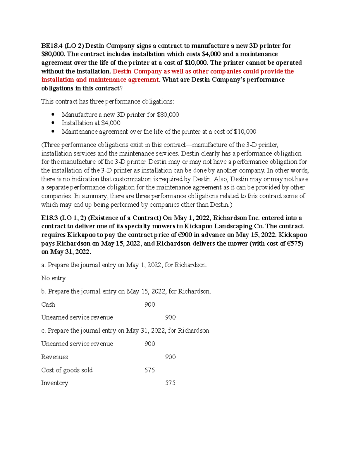 FFA 18 - Performance Obligations and Journal Entries Analysis - Studocu