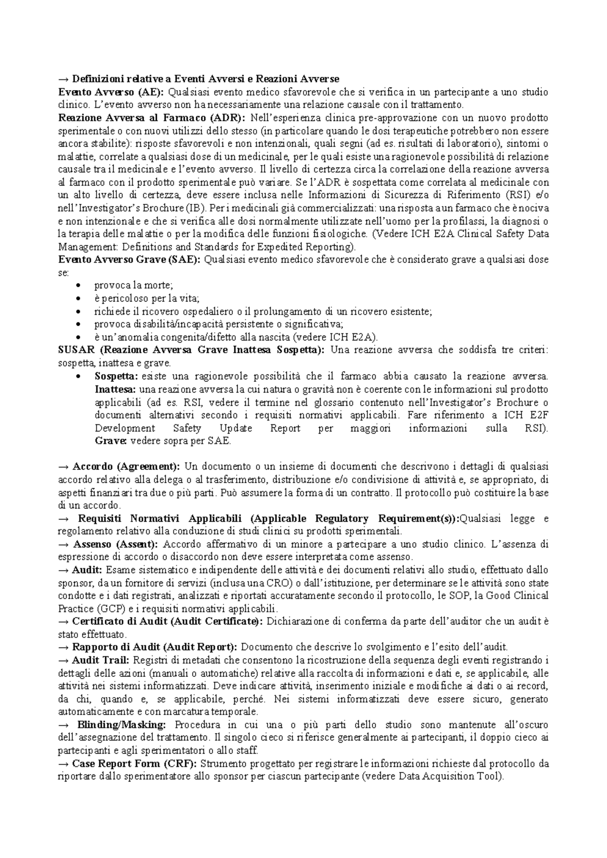 GCP 101: Riassunto delle Definizioni di Eventi Avversi e Reazioni ...