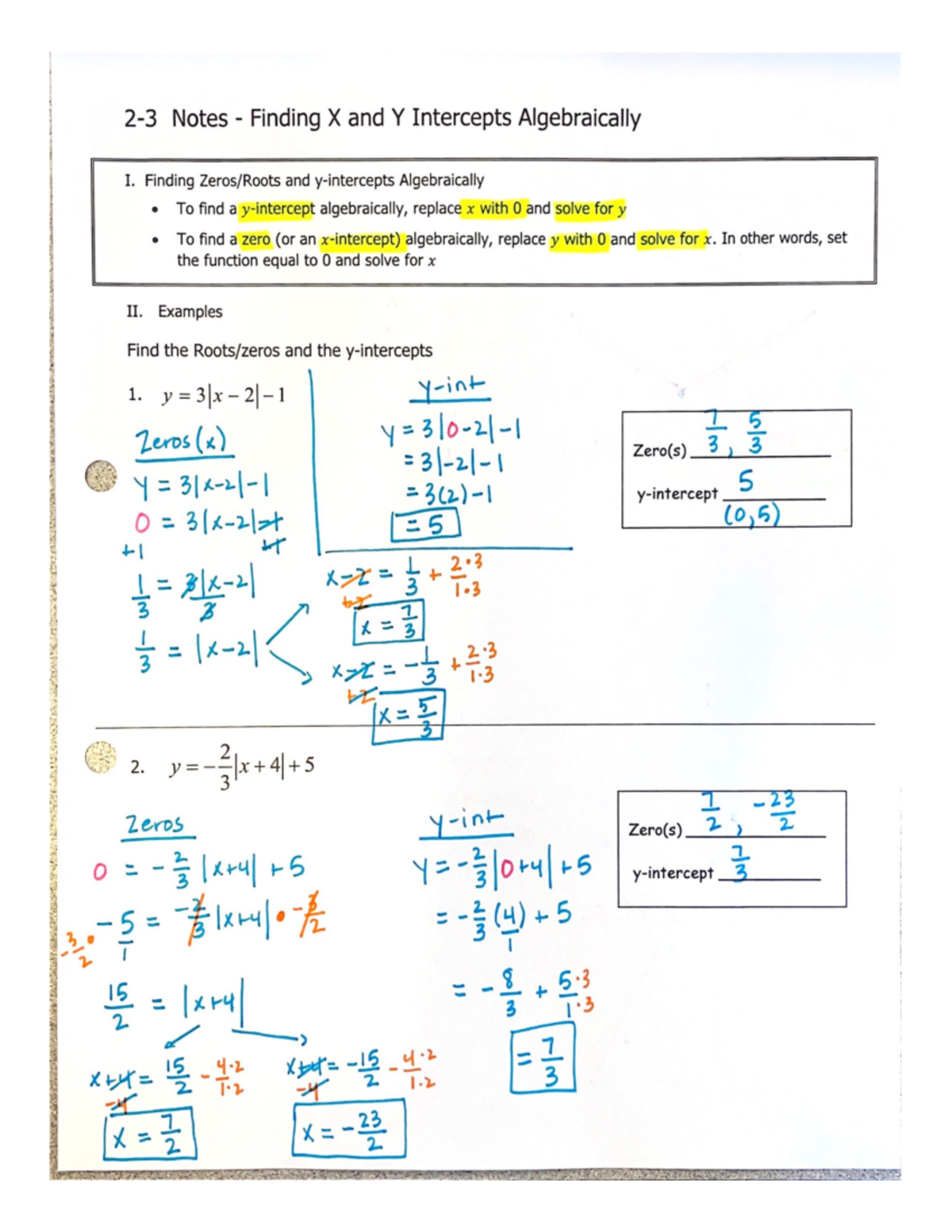 Intercepts and Characteristics Notes (2-3) - Key Insights - Studocu