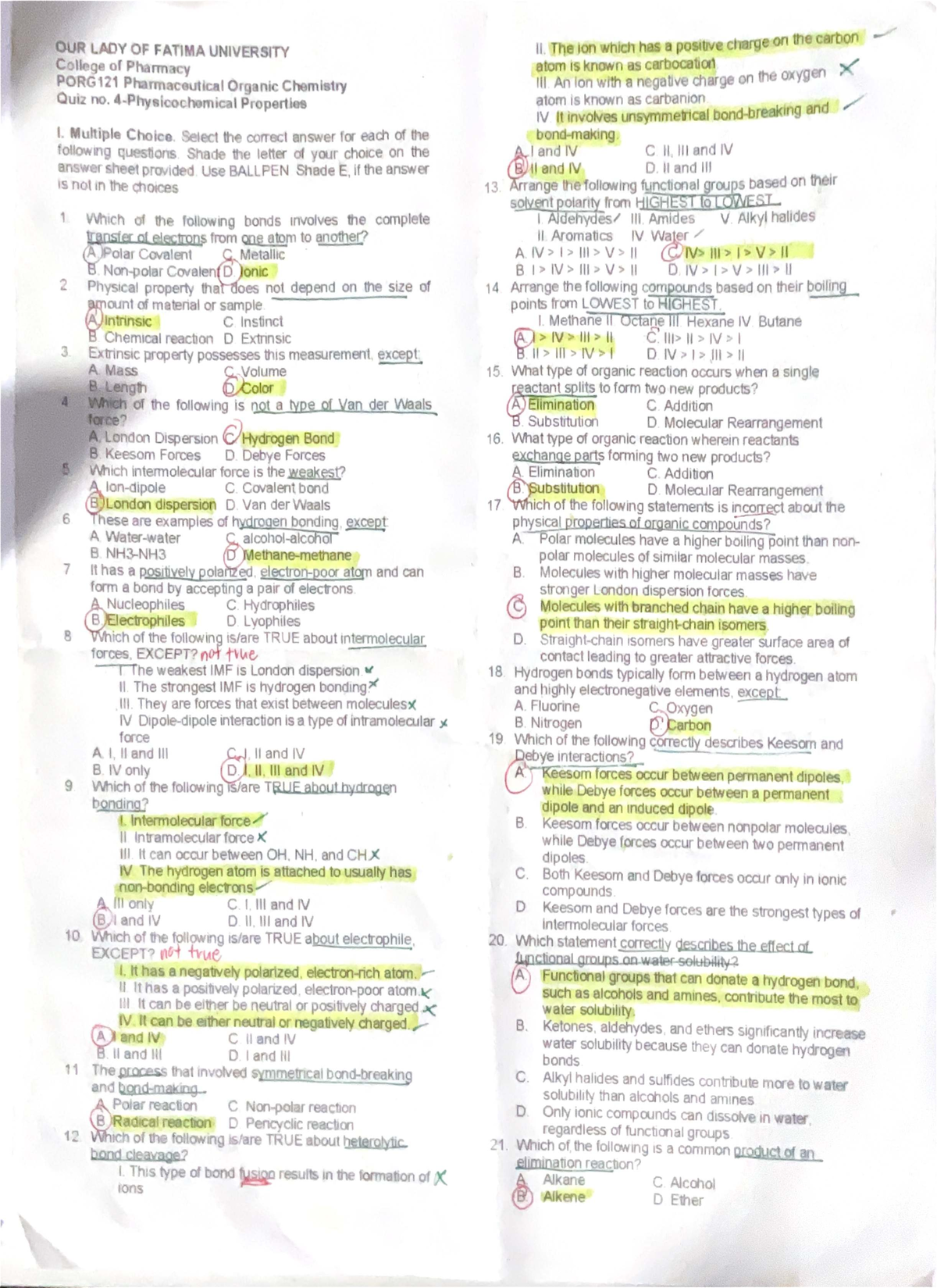 #4 PORG121 Quiz: Properties of Organic Compounds and Reactions - Studocu