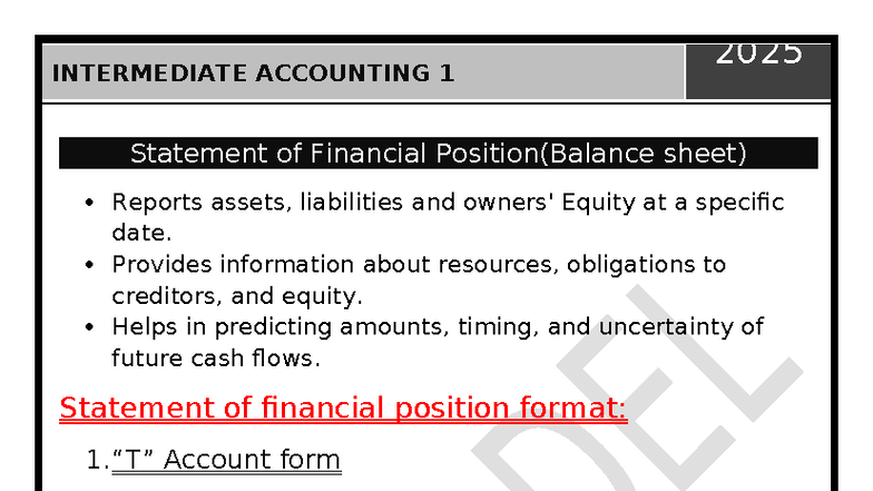 2025 INTERMEDIATE ACCOUNTING 1 Statement of Financial Position Overview ...