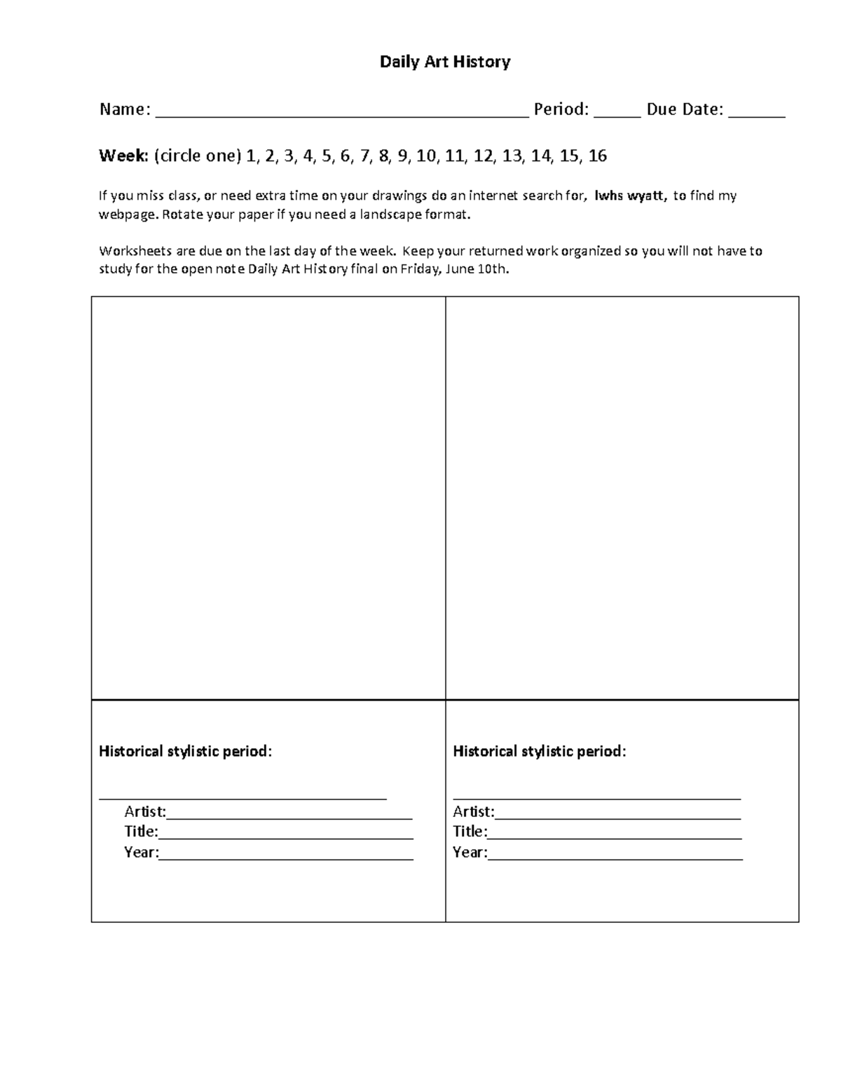 Daily Art History Worksheet: Week 1-16 Guidelines - Studocu