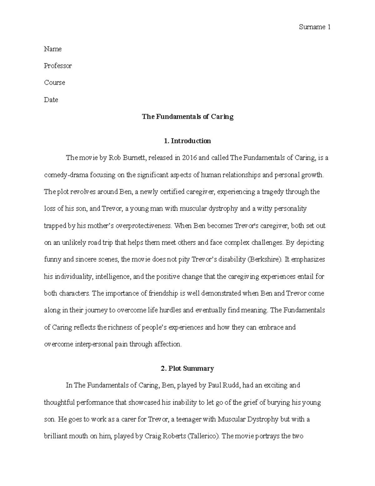 The fundamentals of caring: A character and theme analysis - Studocu