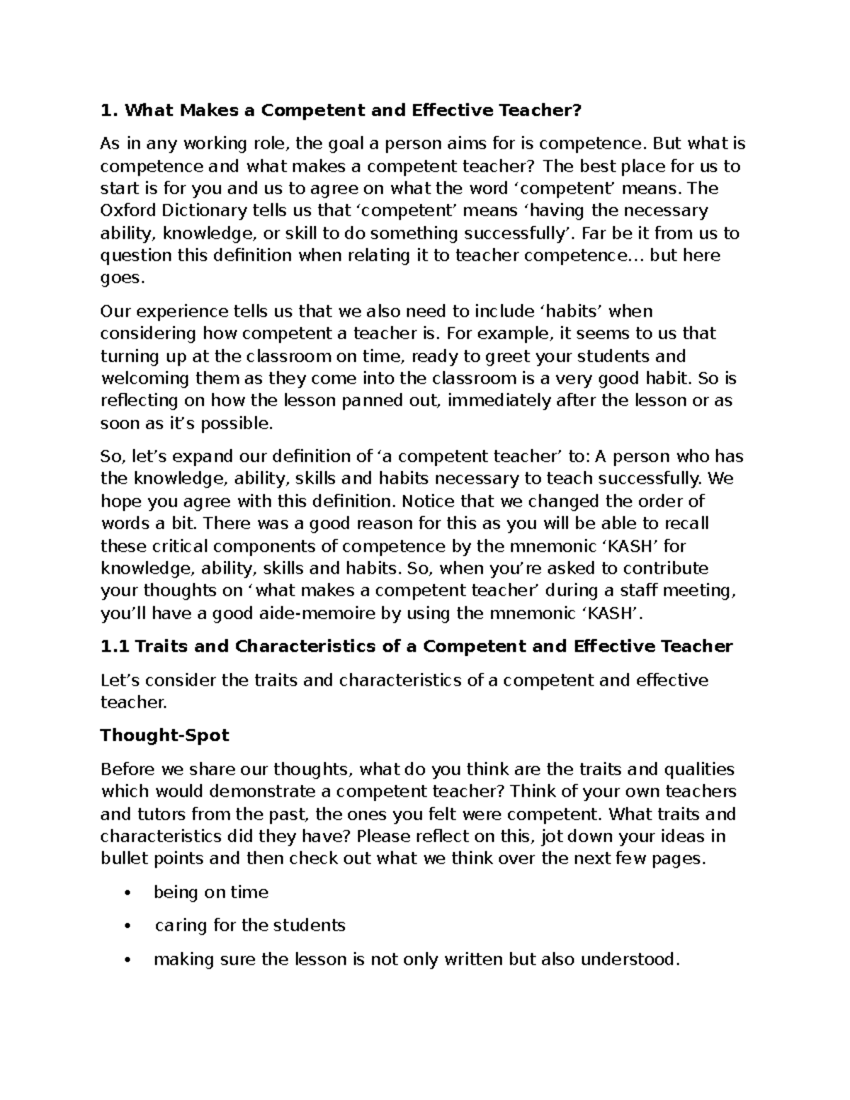 TEFL 101: Traits of a Competent and Effective Teacher - Studocu