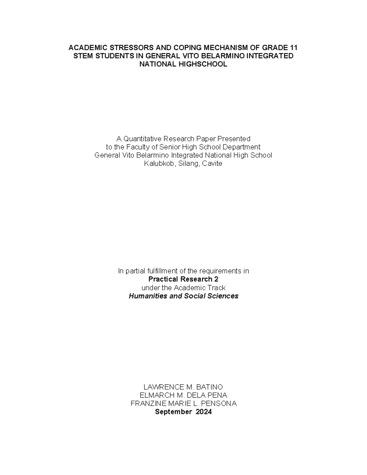 Practical Research 2: Academic Stressors & Coping in Grade 11 STEM ...