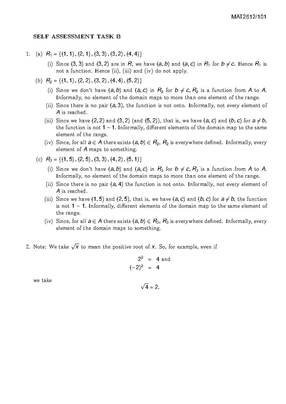 MAT2612 Self Assessment Task B Solutions and Explanations - Studocu