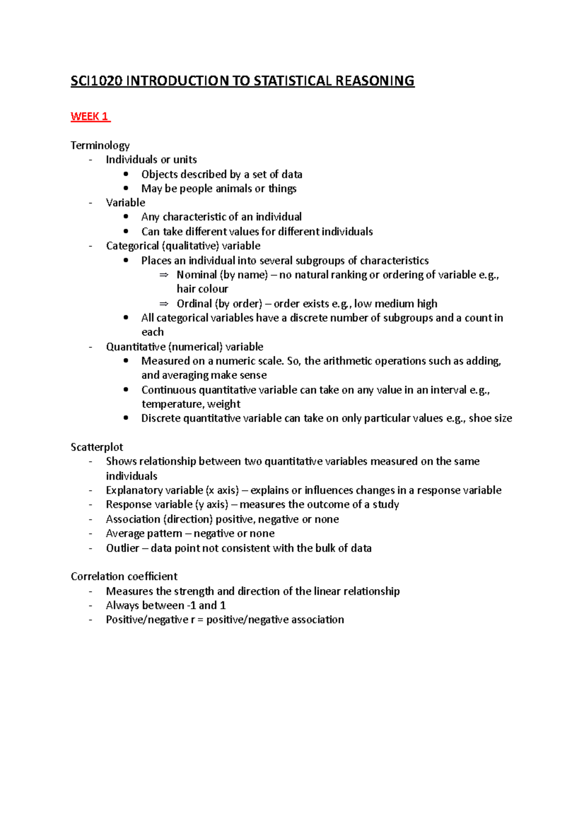 SCI1020 Introduction TO Statistical Reasoning - SCI1020 INTRODUCTION TO STATISTICAL REASONING ...