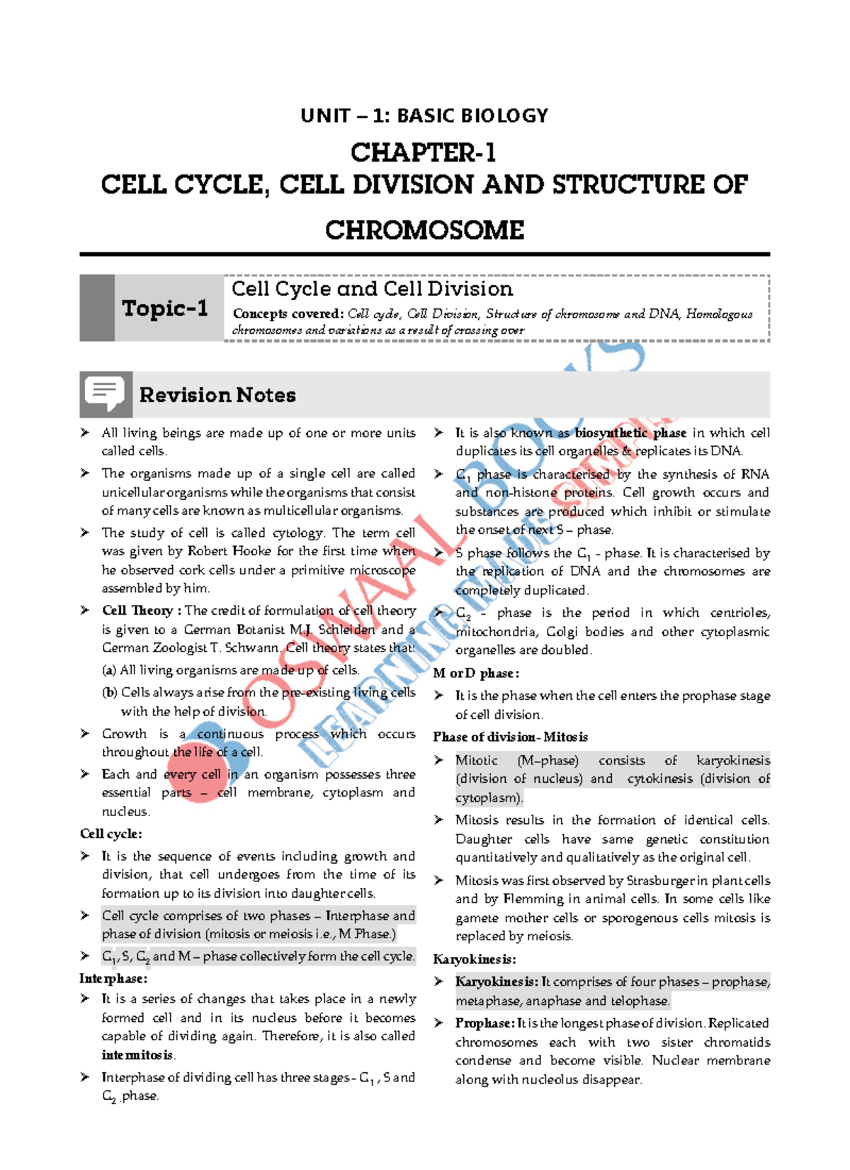 Biology Revision Notes: Unit 1 - Cell Cycle, Genetics & Plant ...
