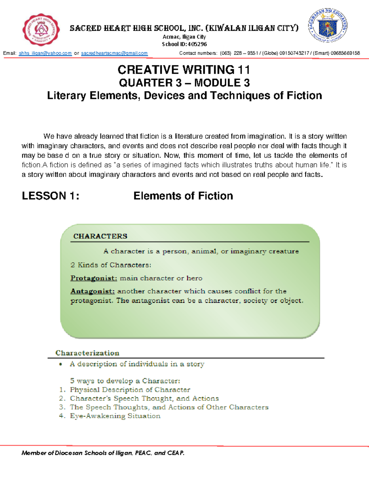 Creative Writing 11: Literary Elements & Techniques of Fiction - Studocu