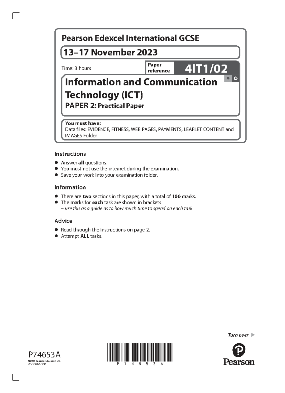 International GCSE ICT Paper 2 Practical Exam (4IT1-02) - Nov 2023 ...