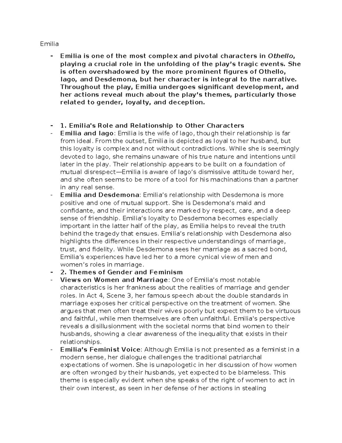 ENG 101: Emilia's Complex Character Analysis in Othello's Tragedy - Studocu