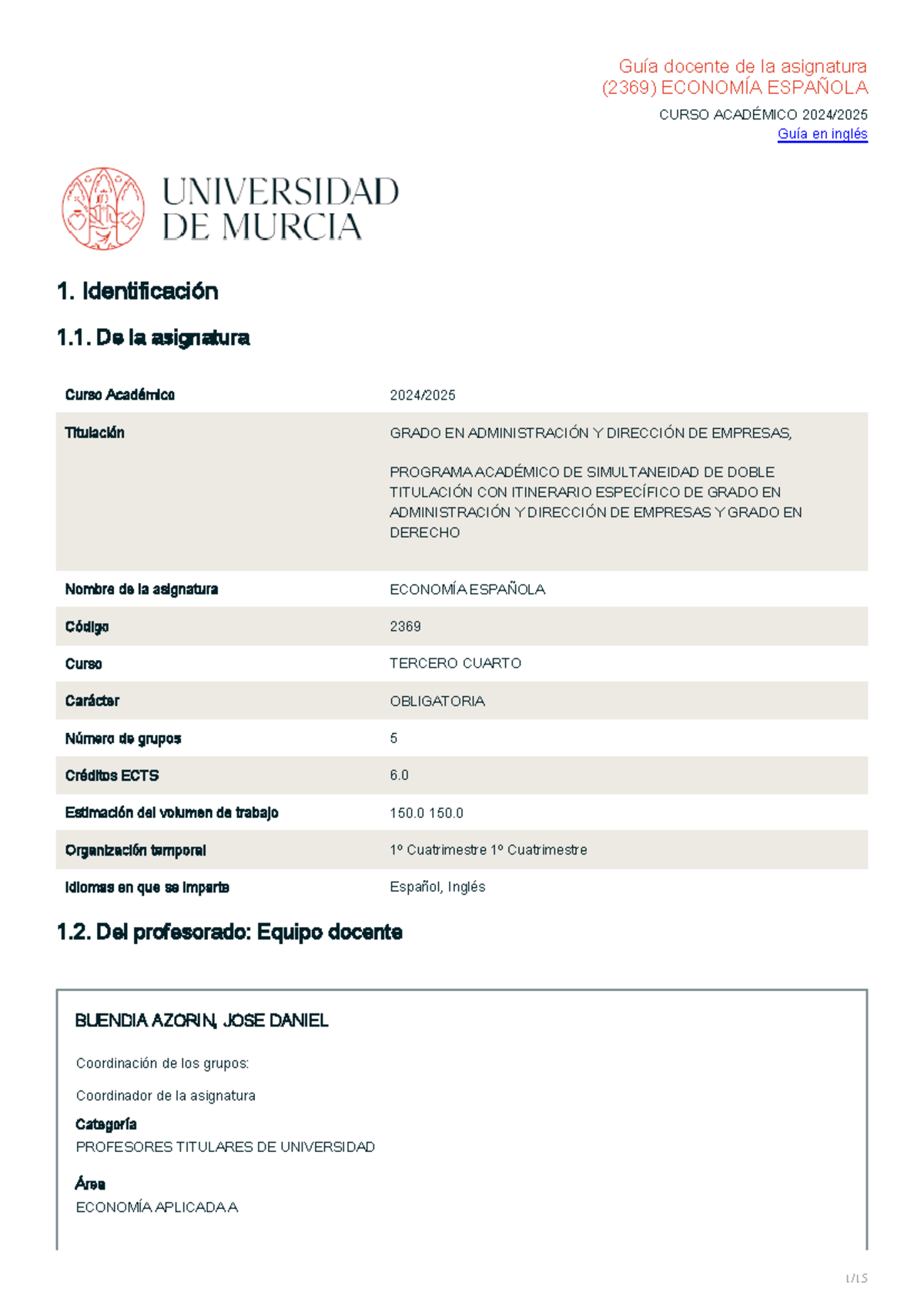 GD 2369 G 2024 E - información - Guía docente de la asignatura (2369 ...