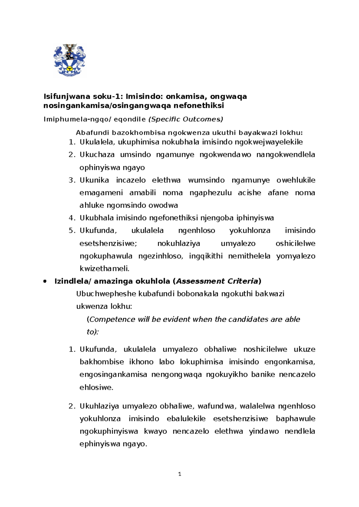 3LZL111 Imisindo YesiZulu NeFonethiksi: Isifunjwana Soku-1 - Studocu