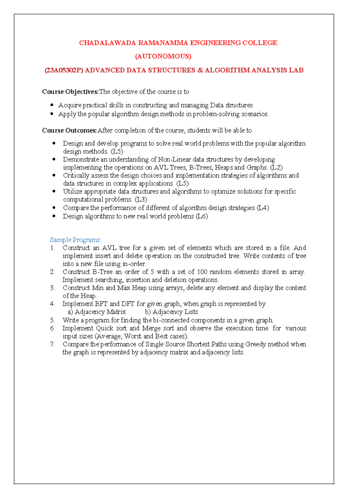 ADSA LAB Manual - Advanced Data Structures & Algorithm Analysis ...