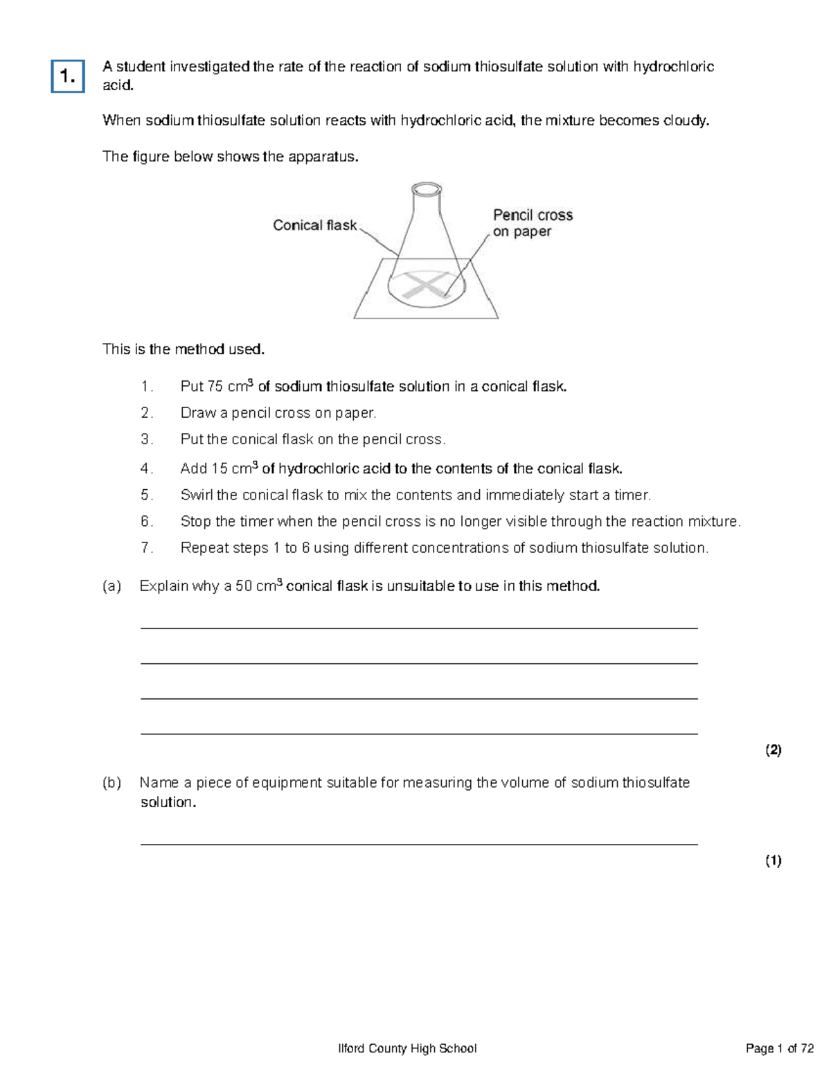 Investigation of Reaction Rates: Sodium Thiosulfate & Hydrochloric Acid ...