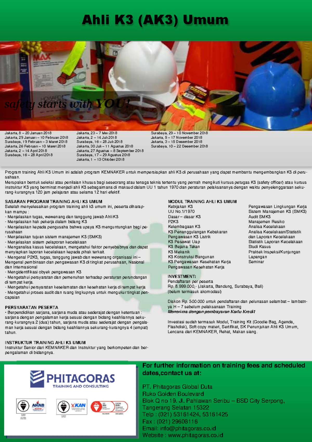 Training Program for Ahli K3 Umum (AK3) - 2018 Schedule - Studocu