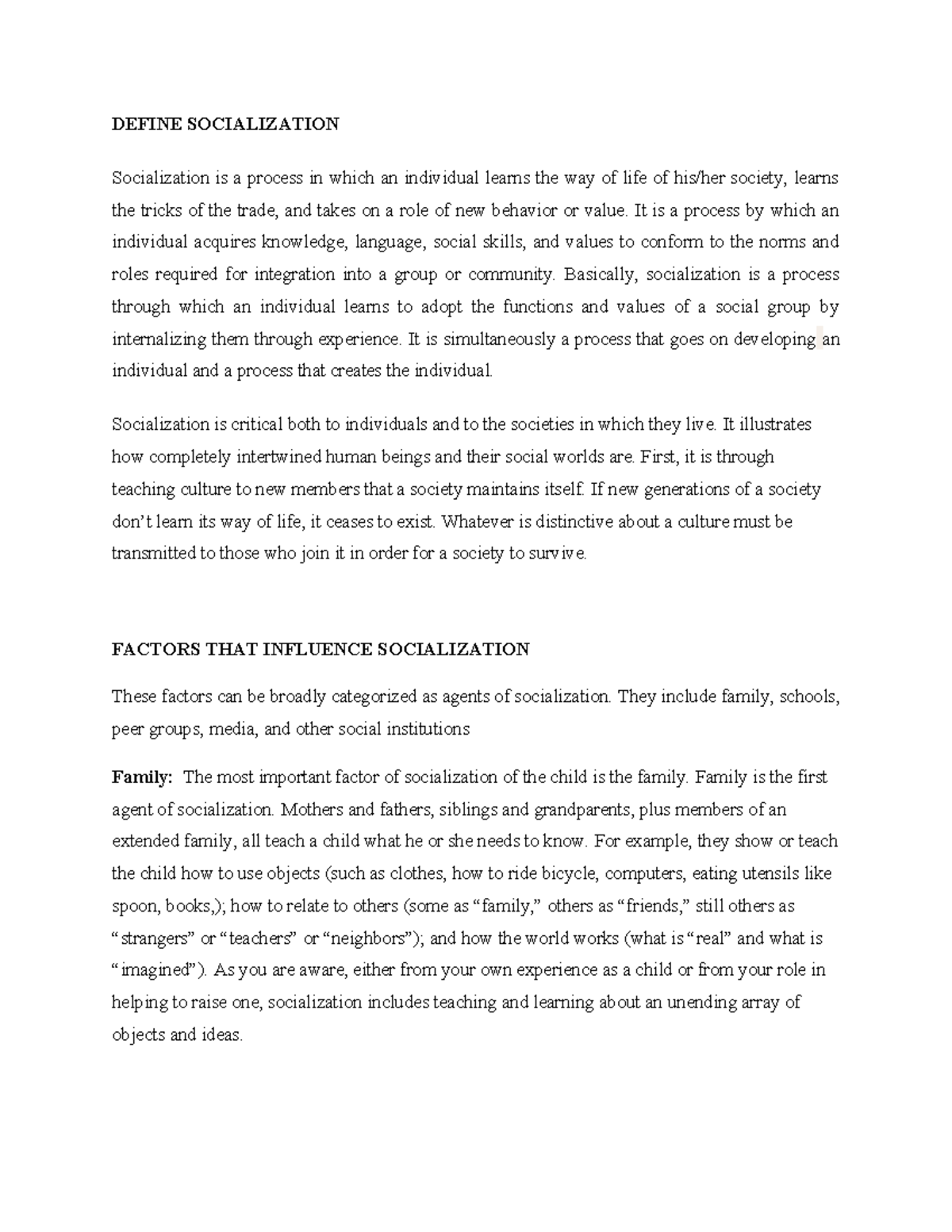 SOC 101: Understanding Socialization and Its Cultural Impact - Studocu