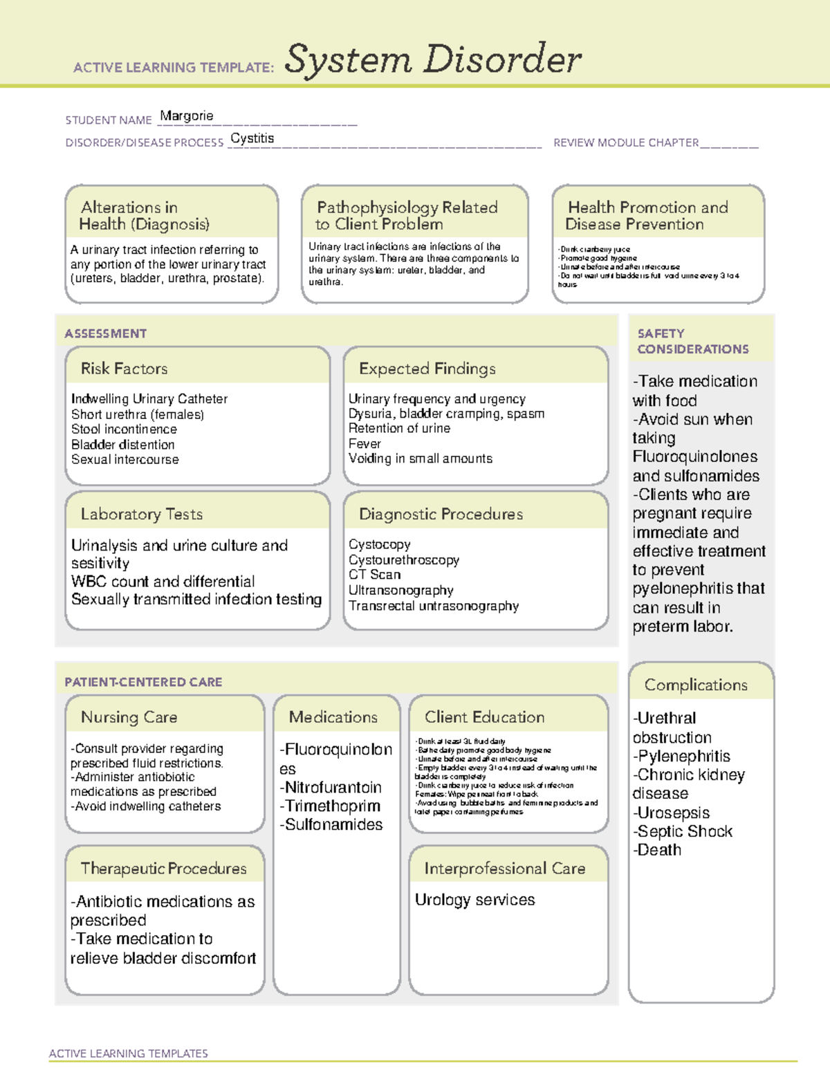 ATI System Disorder: Cystitis Active Learning Template - Studocu
