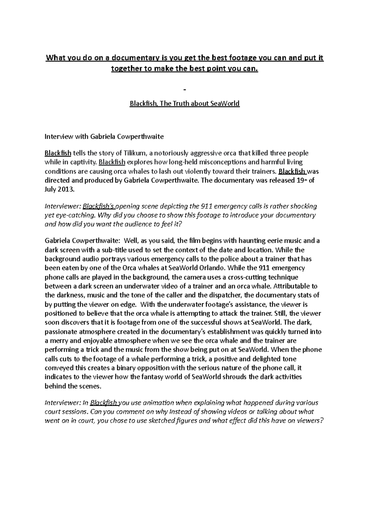 Blackfish (Documentary Analysis): Unraveling SeaWorld's Dark Secrets ...