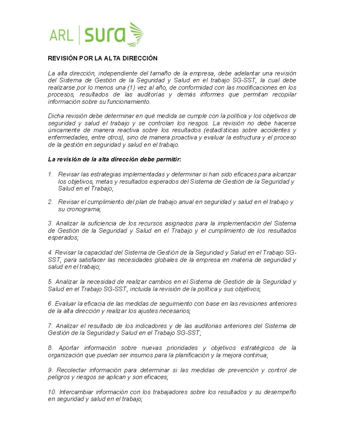 Revisión por la Alta Dirección del SGSST - PVE HNIR V3.1 - Studocu