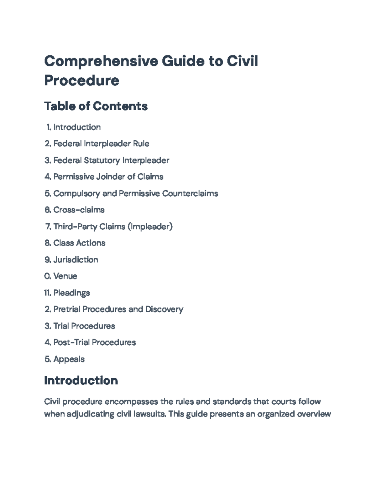 Comprehensive Guide to Civil Procedure (Course Code: LAW101 ...