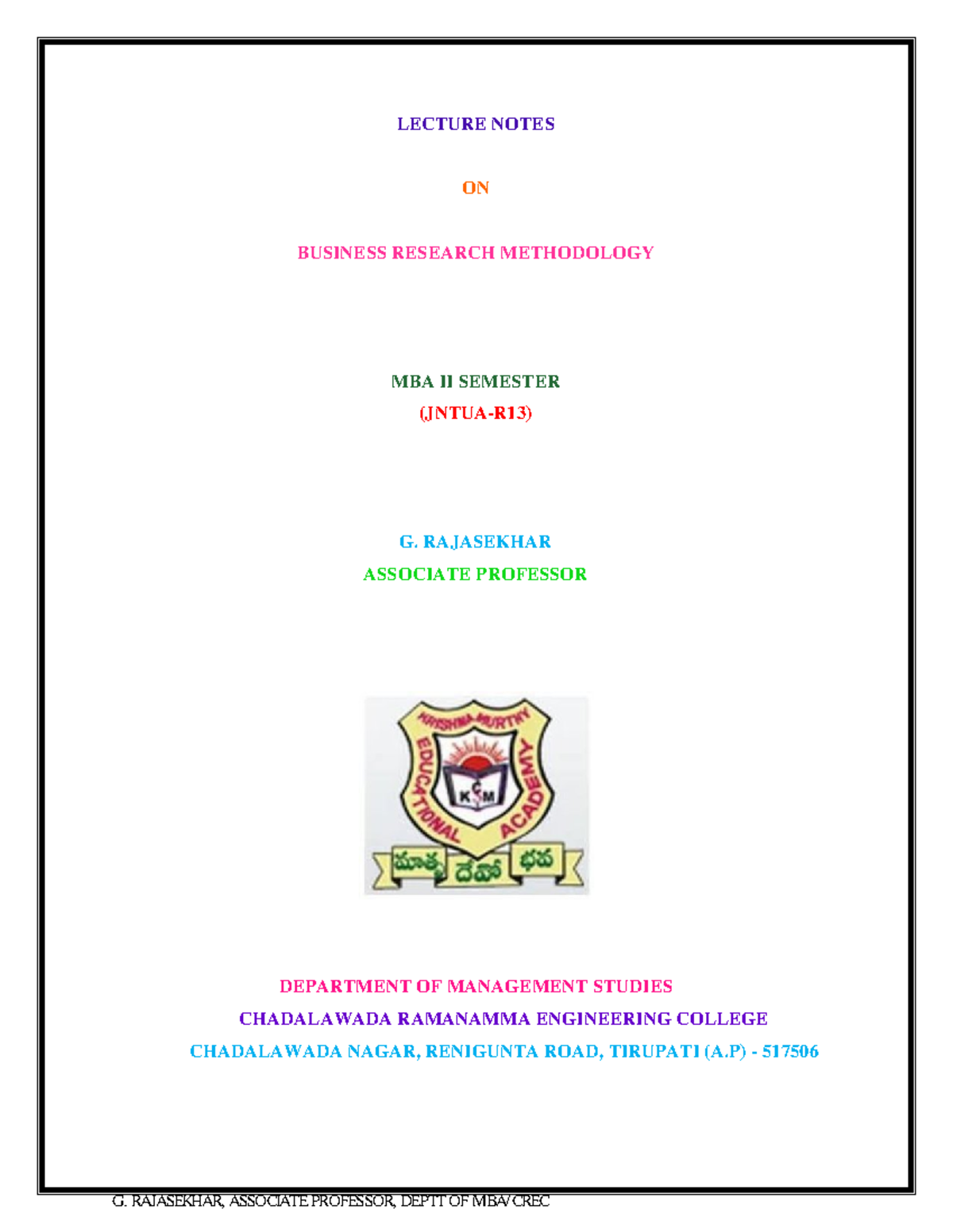 MBA II Semester Lecture Notes on Business Research Methodology - Studocu