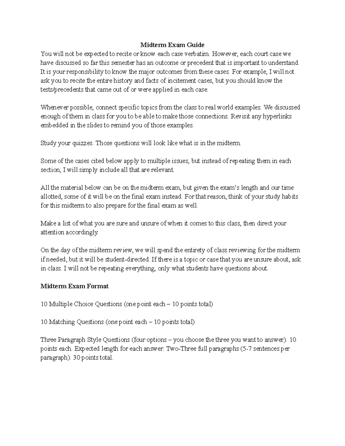 Midterm Exam Study Guide: First Amendment Cases & Concepts - Studocu