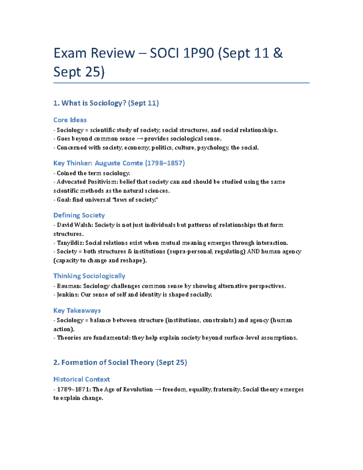 Exam Review for SOCI 1P90: Key Concepts & Theorists in Sociology - Studocu