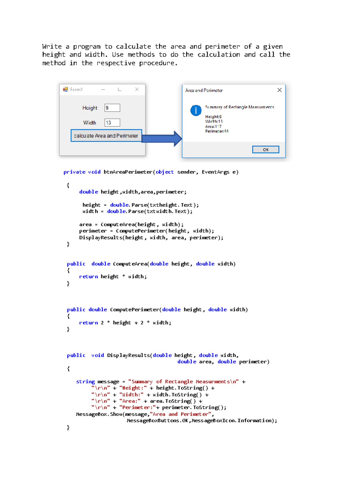 Example Area Perimeter - Write a program to calculate the area and ...