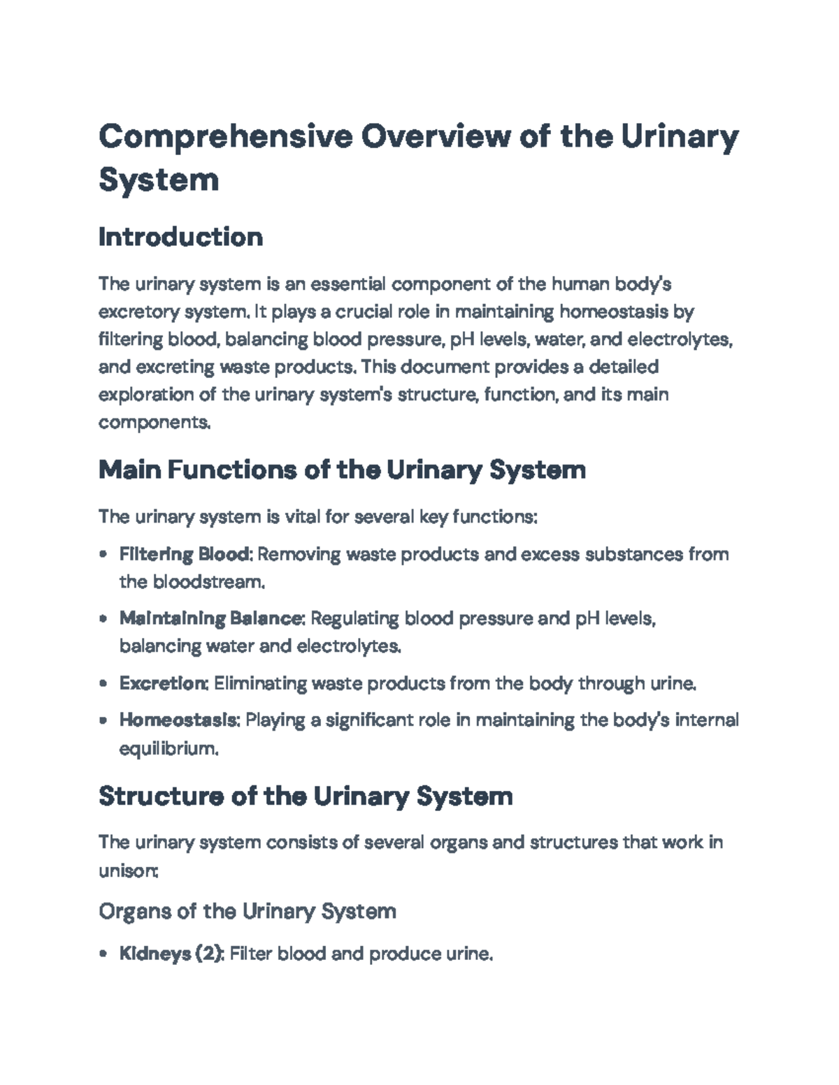 Comprehensive Overview of the Urinary System: Structure and Function ...